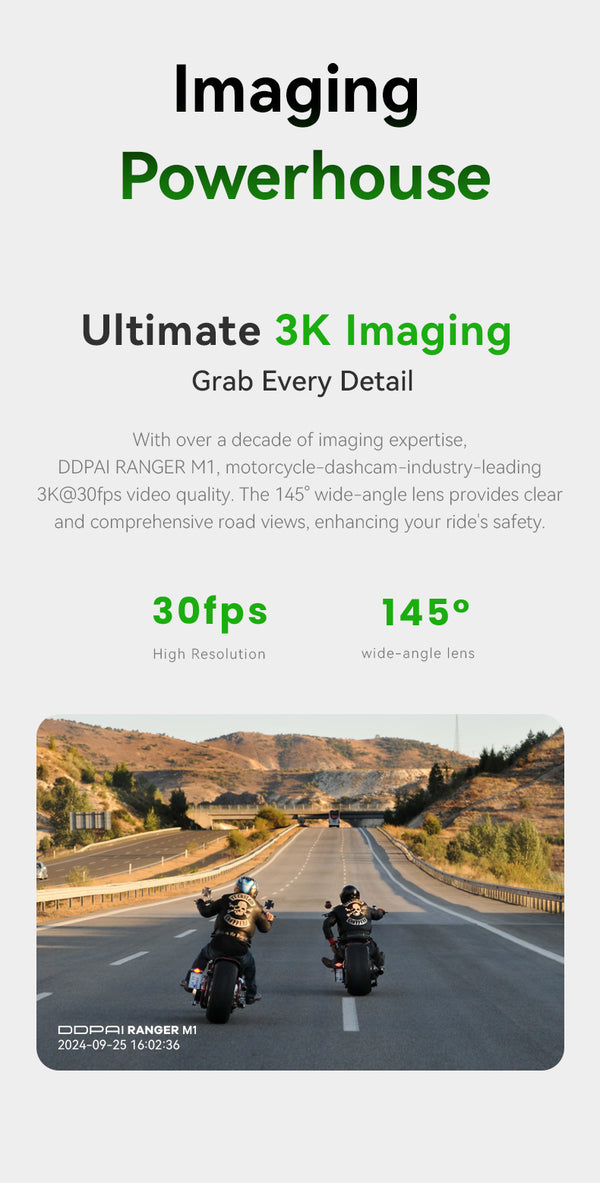 RANGER M1 3K Motorcycle Dashcam - UHD Recording & 24h Parking Monitor